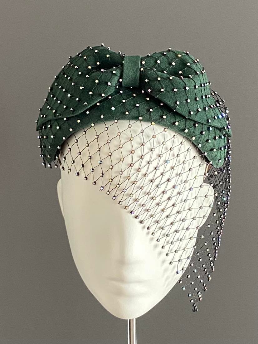 Winter | Millinery | Fur felt | Green | Fashion | Diamante Mesh | Race ...