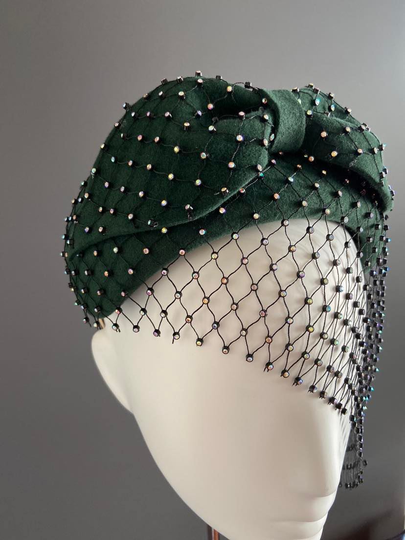 Winter | Millinery | Fur felt | Green | Fashion | Diamante Mesh | Race ...